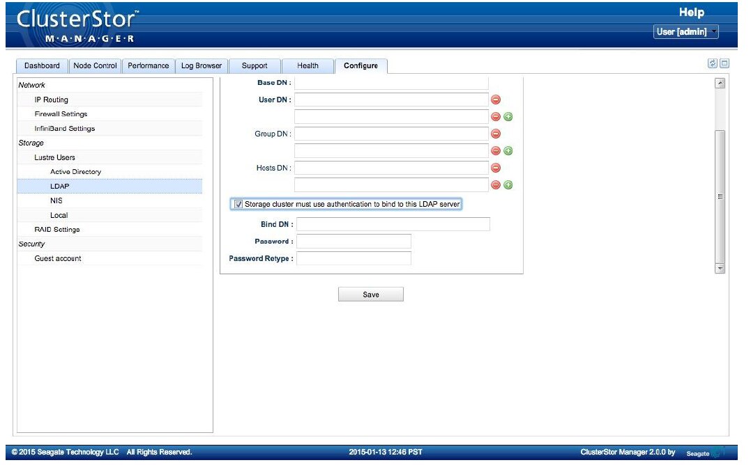 Specify Lustre User Authentication via the LDAP Screen